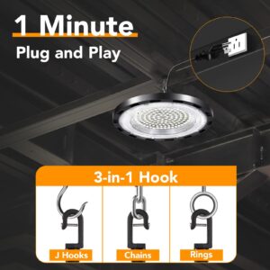 VANoopee 6 Pack 100W High Bay LED Shop Lights 5000K UFO LED High Bay Light Commercial Bay Lighting fixtures for Warehouse Workshop Barn Garage Gym - 5' Cable with Plug, 13000lm(400W MH/HPS Eqv.)