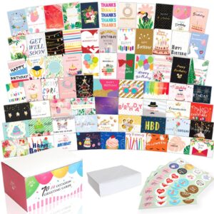 spvloai 70 unique birthday cards bulk, all occasion greeting cards assortment box with blank envelopes and stickers, happy birthday cards for women, men, family, friends, 4 x 6 inches, funny birthday