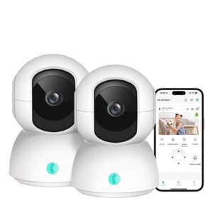 ofyoo 2k security camera indoor(2pk), baby monitor pet camera with phone app, 360-degree wifi camera for home security, one-touch calls, smart motion tracking, ir night vision, no installation