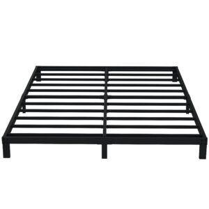 emoda queen bed frame no box spring needed 6 inch heavy duty metal platform bedframe queen size with steel slats, easy assembly, black