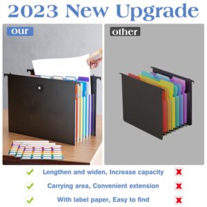 Plastic Expanding Hanging Folders for A4, Letter Paper Filing Cabinet, File Cabinet Organizer, Plastic Hanging Folders 7 Pockets Accordian Divider Folders Multi-Coloured Tabs (3)