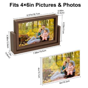 Mixoo 4x6 Picture Frame Rotating Photo Frame, Wooden Picture Frame 4 by 6 Horizontal Double-sided Frame Rustic Floating Frame for Tabletop