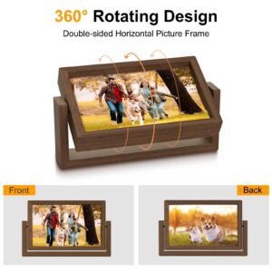 Mixoo 4x6 Picture Frame Rotating Photo Frame, Wooden Picture Frame 4 by 6 Horizontal Double-sided Frame Rustic Floating Frame for Tabletop