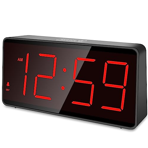 Peakeep Battery Operated Digital Clock, Alarm Clock for Bedrooms - Cordless Large Big Numbers 4 Dimmers for Seniors, Adjustable Volume Loud Alarm Clock for Heavy Sleepers Adults (Red Digits)