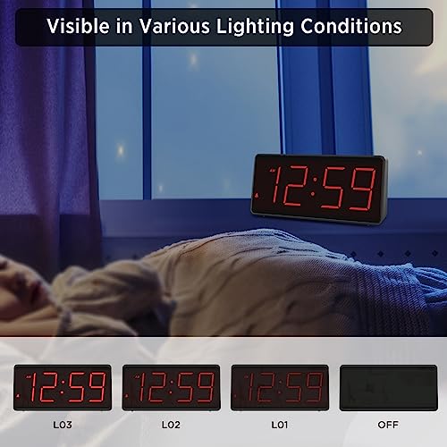 Peakeep Battery Operated Digital Clock, Alarm Clock for Bedrooms - Cordless Large Big Numbers 4 Dimmers for Seniors, Adjustable Volume Loud Alarm Clock for Heavy Sleepers Adults (Red Digits)