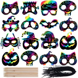 72pcs animal rainbow scratch mask, art craft kit for kids birthday cosplay classroom decoration, magic scratch paper christmas animal birthday party educational toys