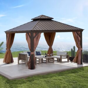 ciatre 12x12ft outdoor permanent hardtop gazebo canopy for patio, garden, backyard - alu gazebo with steel canopy and double-roof design