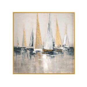 oil painting hand painted gold foil sailboat on canvas painting modern decorative paintings for living room,31inx31in,no frame