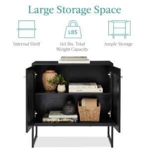 Best Choice Products 2-Door Rattan Storage Cabinet, Accent Furniture, Multifunctional Cupboard for Living Room, Hallway, Kitchen, Sideboard, Buffet Table w/Non-Scratch Foot Pads - Black