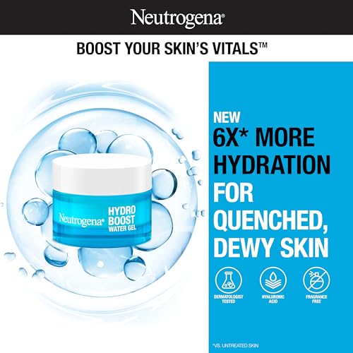 Neutrogena Hydro Boost Fragrance Free Face Moisturizer with Hyaluronic Acid for Dry Skin, Water Gel Moisturizer For a Refreshing Burst of Hydration & Glowing Skin, Non-Comedogenic, 1.7 oz