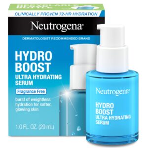 neutrogena hydro boost ultra hydrating serum with hyaluronic acid, fragrance-free face serum for weightless hydration and softer, glowing skin, non-comedogenic, 1 fl. oz