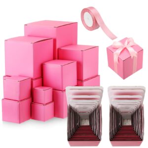 yeaqee 24 pcs prank gift box with ribbon nesting gift boxes assorted sizes surprise square funny gag gift box for packaging presents weddings birthday christmas anniversaries, 1.9-6.3 inch (pink)