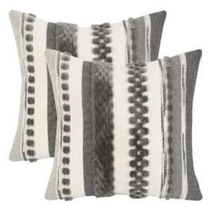 tosleo boho pillow covers 18x18 inch set of 2 gray striped chenille throw pillow covers square decorative pillowcases for sofa couch bed living room farmhouse decor