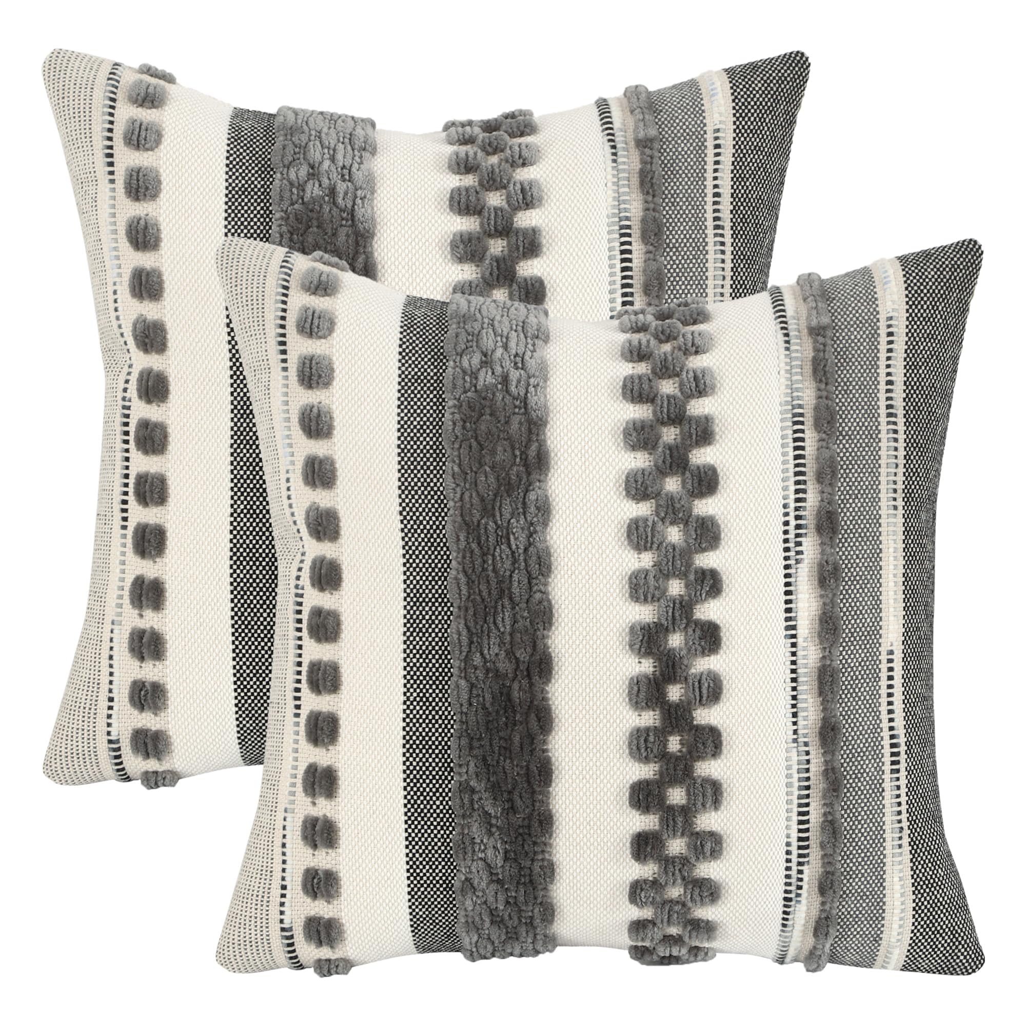 Tosleo Boho Pillow Covers 18x18 Inch Set of 2 Gray Striped Chenille Throw Pillow Covers Square Decorative Pillowcases for Sofa Couch Bed Living Room Farmhouse Decor