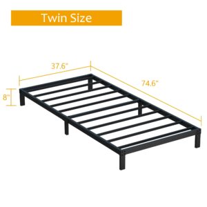 Maenizi 8 Inch Twin Bed Frame No Box Spring Needed, Heavy Duty Metal Platform Bed Frame Twin Size Support Up to 2500 lbs, Easy Assembly, Noise Free, Black