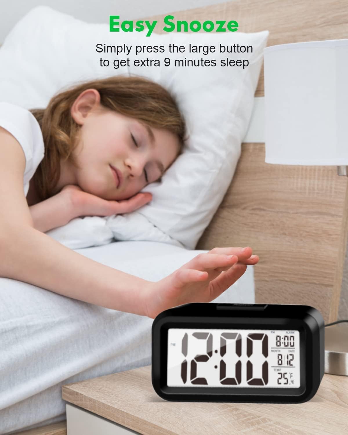 KAIJIELY 4.5" Display-Digital Clock with Large Screen,Night Light Digital Clock with Temperature Display,Alarm Clock with Battery Powered,Office,Kids,Elder Snooze Clock(STYLE B)