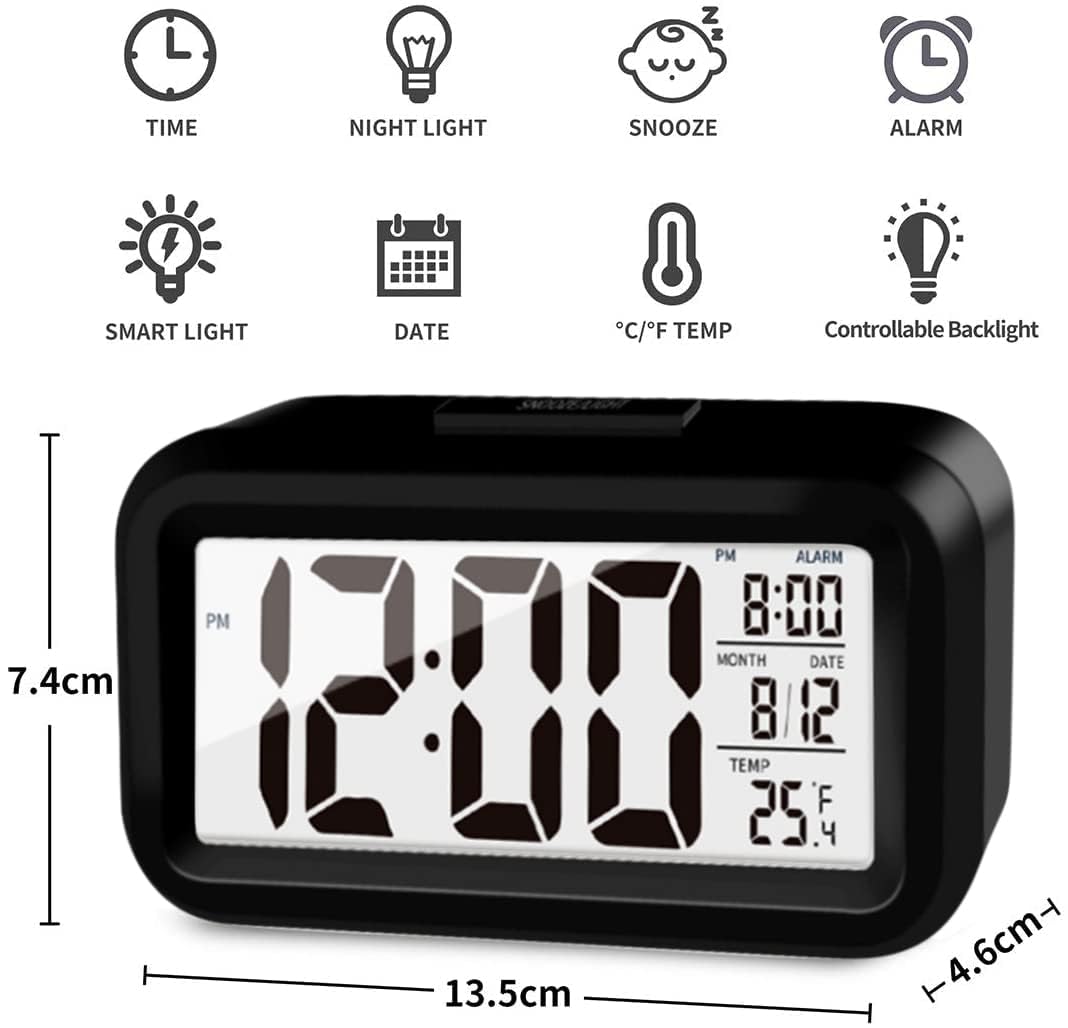 KAIJIELY 4.5" Display-Digital Clock with Large Screen,Night Light Digital Clock with Temperature Display,Alarm Clock with Battery Powered,Office,Kids,Elder Snooze Clock(STYLE B)