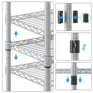 Homdox 5 Tier Adjustable Rolling Storage Shelves, Heavy Duty Wire Storage Racks and Shelving, Metal Shelves for Storage with Side Hooks for Pantry Closet Kitchen Garage Organization, Silver Gray