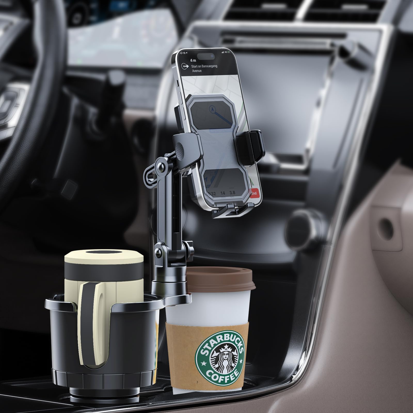 Cup Holder Phone Mount for Car, Adjustable Cup Holder Base Diameter Range is 2.5"- 4.1", Suitable for Most Car, Height and Angle Adjustment, Compatible with Most Smart Phones