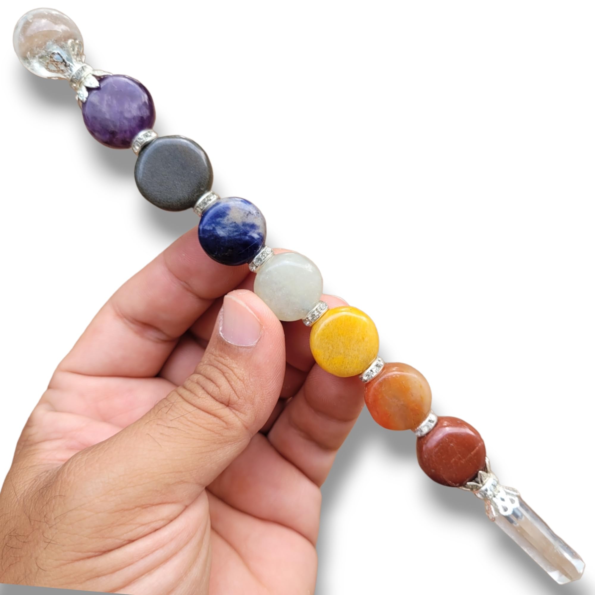 Empyreal Stones 7 Chakra Healing Crystal Wand | Powerful Energy Balancing & Aura Cleansing Healing Stick, Spiritual, Reiki, Meditation (7 Chakra Disc)