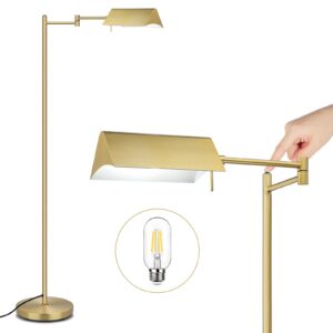 mlambert reading floor lamp,led pharmacy lamp with swing arm,swivel head adjustable standing lamp,e26 base,corner lamp for livingroom,sewing(brass)