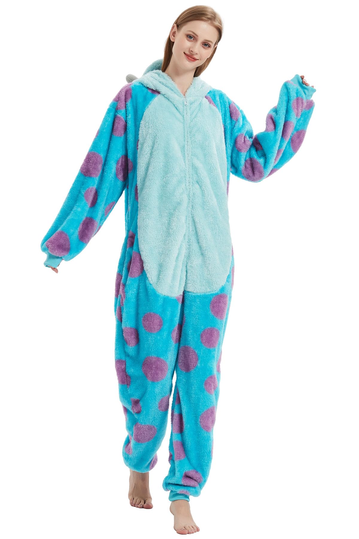 Sqlszt Animal Sulley Monster Onesie Adult Sullivan One Piece Pajamas Unisex Cosplay Costume For Women Men Blue S