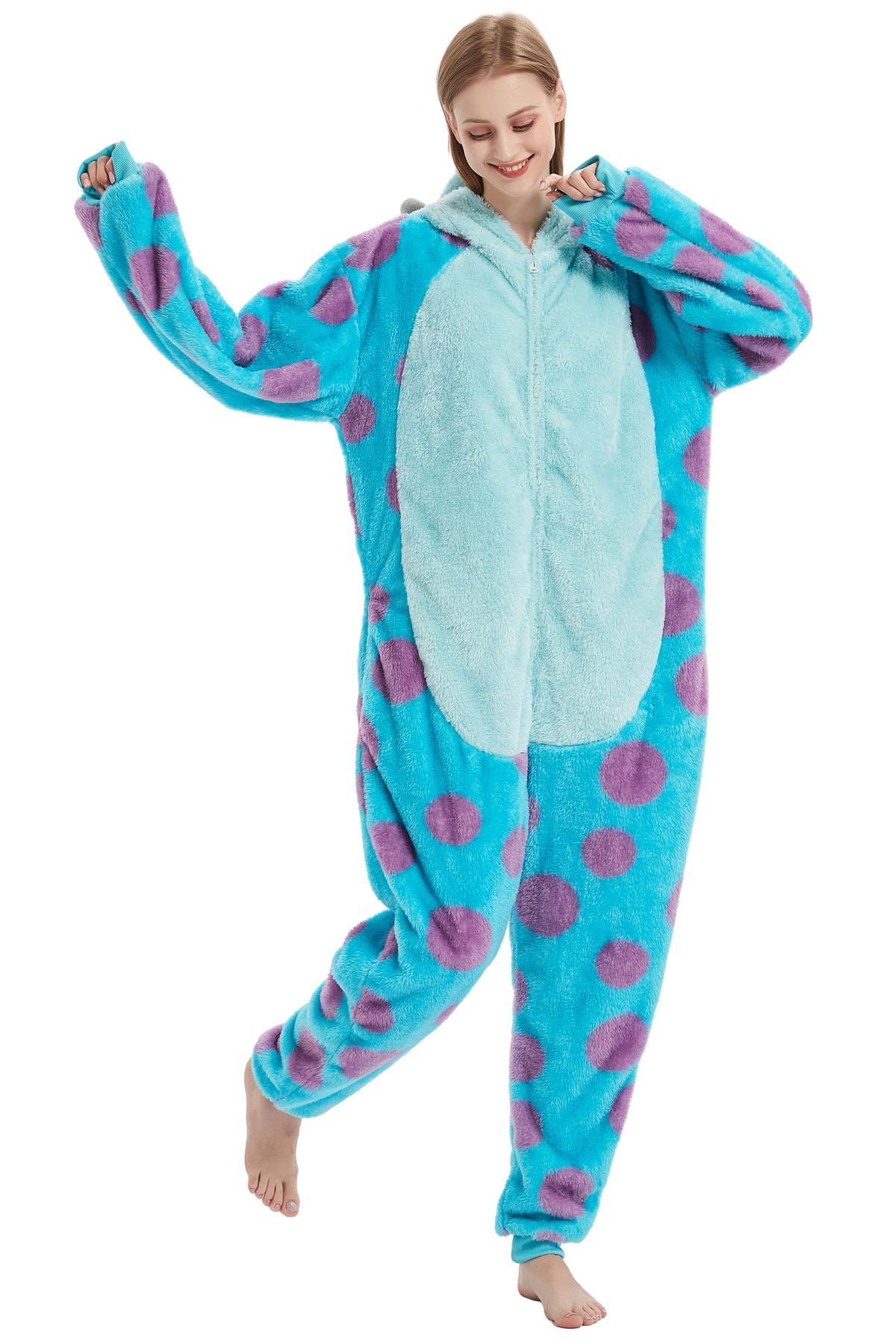 Sqlszt Animal Sulley Monster Onesie Adult Sullivan One Piece Pajamas Unisex Cosplay Costume For Women Men Blue S