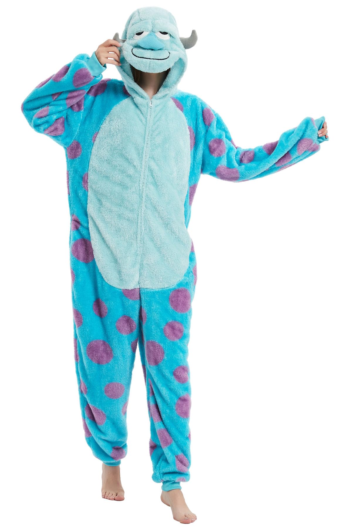 Sqlszt Animal Sulley Monster Onesie Adult Sullivan One Piece Pajamas Unisex Cosplay Costume For Women Men Blue S