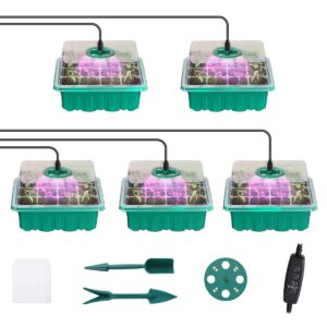 tvtutpwy seed starter tray with grow light, 5 pack plant germination kit with timer setting & 5 dimmable levels, humidity adjustable greenhouse trays with domes for seeds growing starting