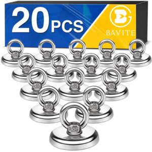 e bavite magnetic hooks, 100 lb（45kg） heavy duty neodymium magnet hooks with countersunk hole eyebolt, perfect for home, kitchen, workplace, office and garage, 20 packs