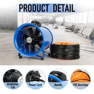 520W/12inches Utility Blower,3350 r/min High Velocity Low Noise Portable Ventilator Exhaust Fan with 33ft PVC Flexible Duct Hose, Heavy Duty Cylinder Fan for Home,Workplace Fume Exhaust & Ventilation