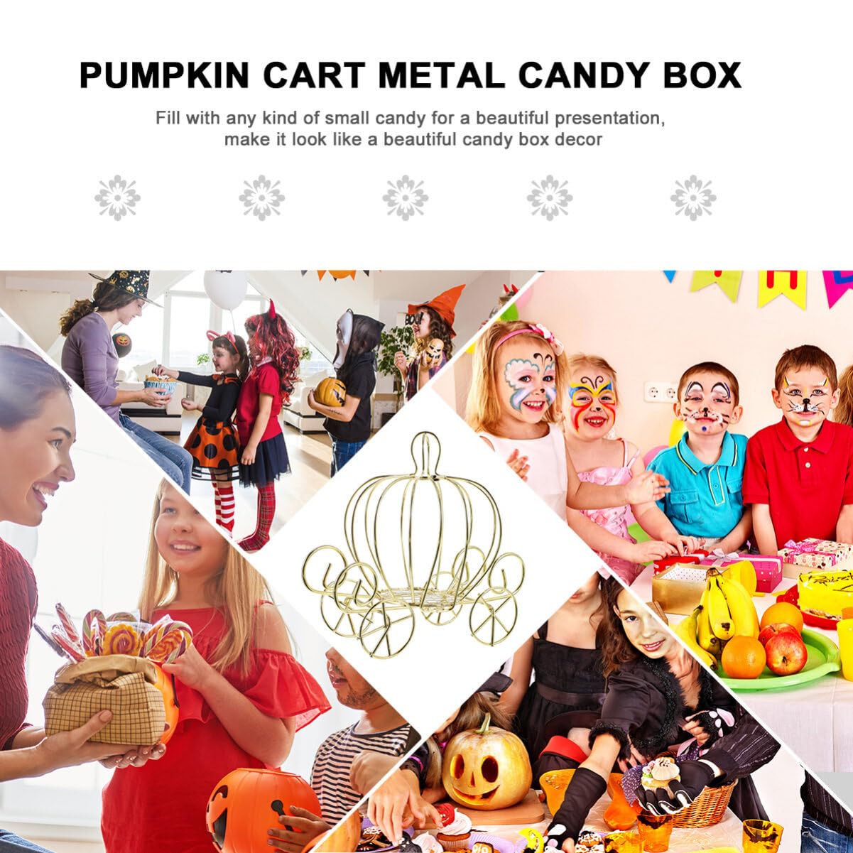 SEWACC Pumpkin Carriage Metal Candy Box Decorative Princess Carriage Candy Cart Candy Container Tabletop Decoration for Halloween Wedding Party