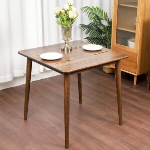 ooksen square dining table 31.5“, solid wood kitchen table for small space, mid-century modern wooden kitchen dining table, oak finish, walnut