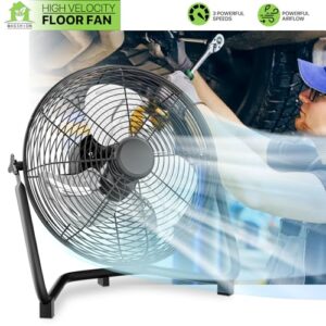 Magshion 16.5" High-Velocity Metal Floor Fan 1596 CFM 3-Speed Industrial Shop Fan for Garages, Basements and Gyms, Black