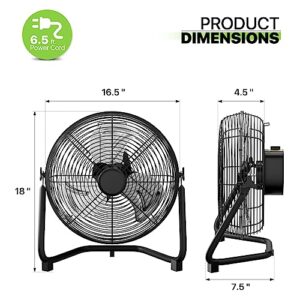 Magshion 16.5" High-Velocity Metal Floor Fan 1596 CFM 3-Speed Industrial Shop Fan for Garages, Basements and Gyms, Black