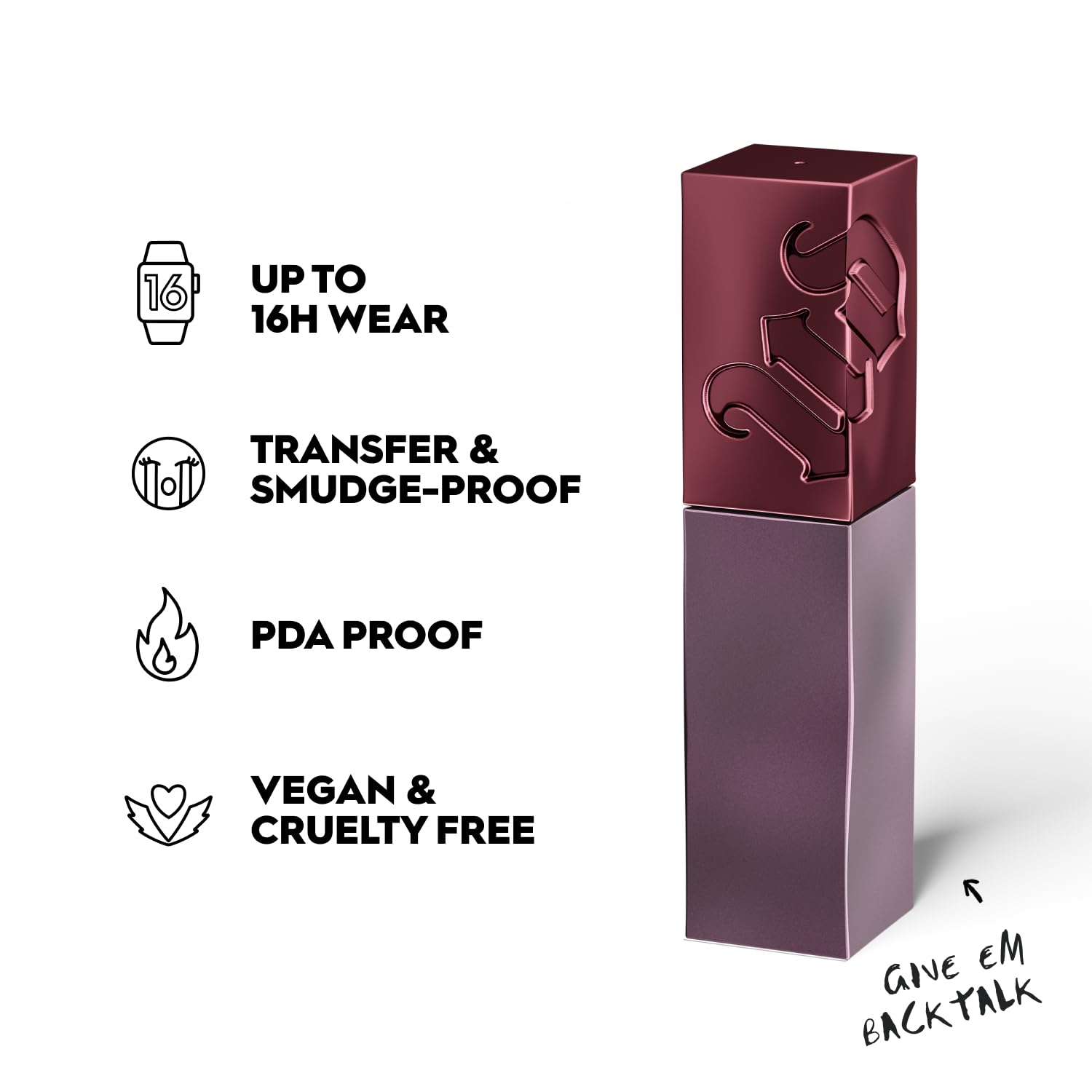 URBAN DECAY Vice Lip Bond Glossy Longwear Liquid Lipstick (Give Em Backtalk - Deep Nude Mauve Pink), Transfer-proof, Smudge-proof, Bold Longwear Up to 16HR Wear, Vegan, Cruelty-free - 0.14 fl oz