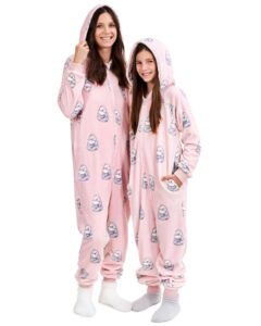 the big softy adult onesie pajamas for women, cute onesie for women or teens, fleece onesie adult, teen pjs (pink sloths, adult - small)