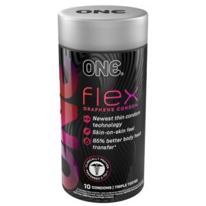 one® flex™ condoms︱condoms made with graphene, the world's thinnest & strongest material︱ultra thin, flexible, strong︱nontoxic, vegan, non-gmo︱pleasure-enhancing next generation condoms | 10 count