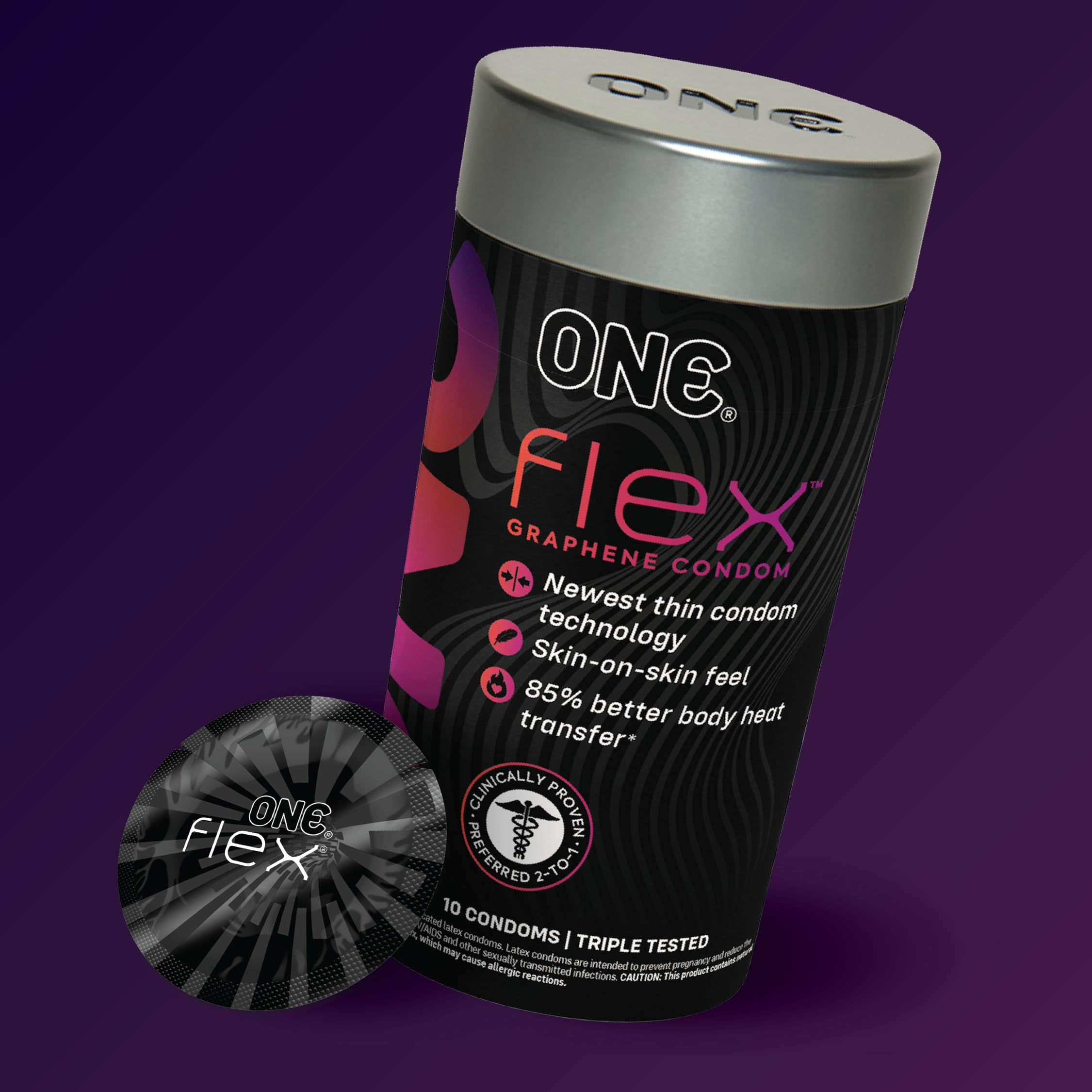 ONE® Flex™ Condoms︱Condoms Made with Graphene, The World's Thinnest & Strongest Material︱Ultra Thin, Flexible, Strong︱Nontoxic, Vegan, Non-GMO︱Pleasure-Enhancing Next Generation Condoms | 10 Count