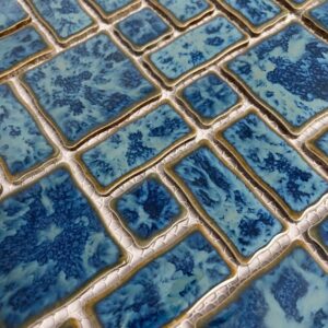 Tenedos TGLFD-RDM-PL Seawater Bluish Green Random Sized Porcelain Glazed Pool Mosaic Floor and Wall Tile for Backsplash, Kitchen, Bathroom, Swimming Pool (1 Sheet)