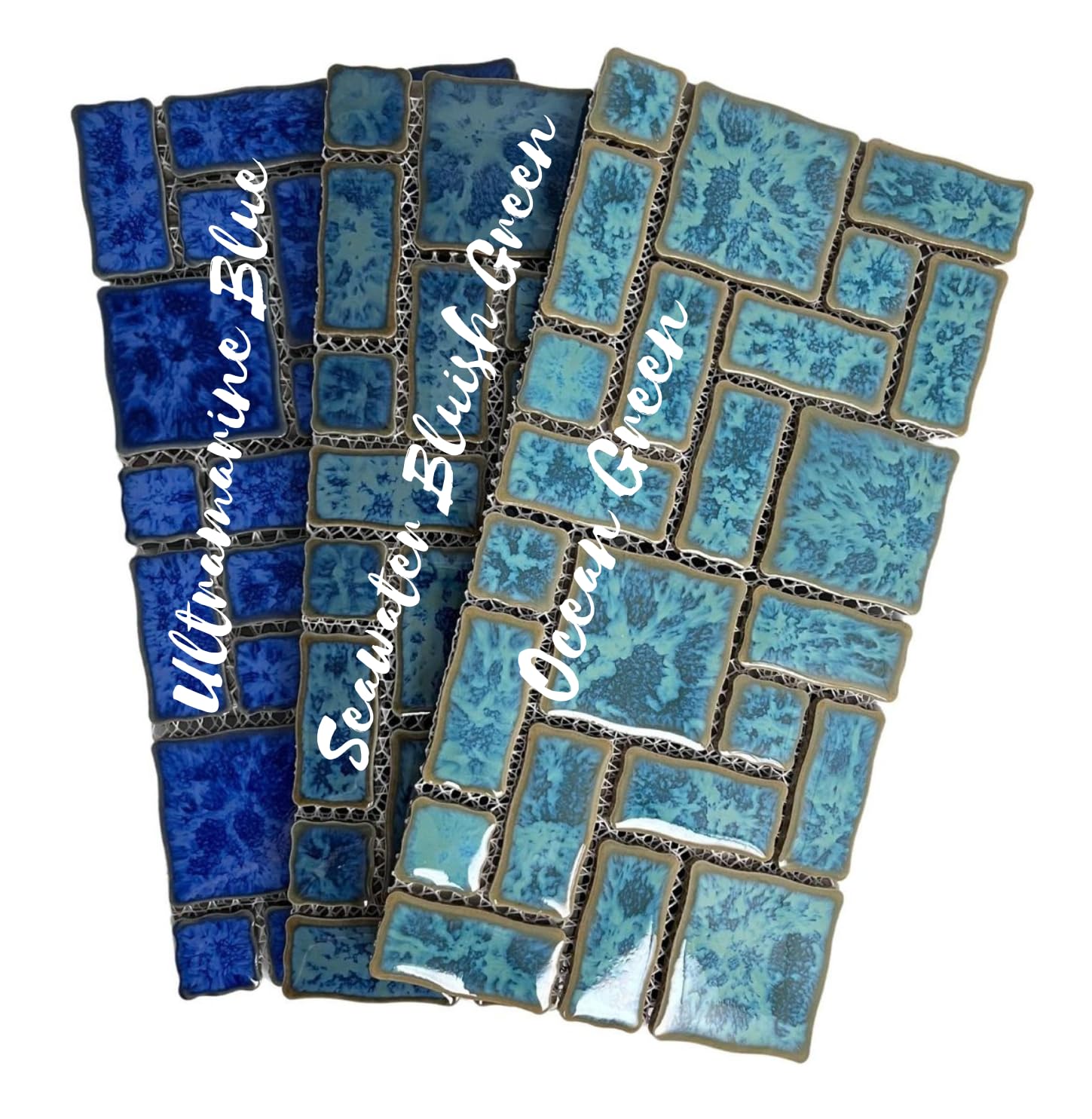 Tenedos TGLFD-RDM-PL Seawater Bluish Green Random Sized Porcelain Glazed Pool Mosaic Floor and Wall Tile for Backsplash, Kitchen, Bathroom, Swimming Pool (1 Sheet)