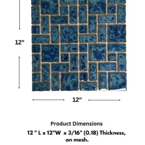 Tenedos TGLFD-RDM-PL Seawater Bluish Green Random Sized Porcelain Glazed Pool Mosaic Floor and Wall Tile for Backsplash, Kitchen, Bathroom, Swimming Pool (1 Sheet)