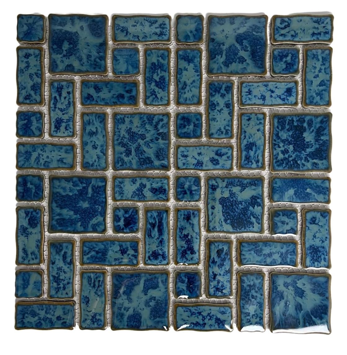 Tenedos TGLFD-RDM-PL Seawater Bluish Green Random Sized Porcelain Glazed Pool Mosaic Floor and Wall Tile for Backsplash, Kitchen, Bathroom, Swimming Pool (1 Sheet)