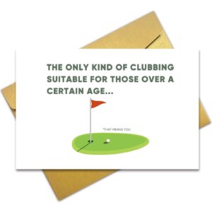 qiliji funny golf birthday card for husband dad granddad, happy birthday card for aged golfers, clubbing suitable for those over a certain age