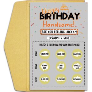 qiliji funny birthday card for him, naughty scratch off birthday card for husband boyfriend fiance, rude birthday card, scratch & match 3 in a row and win that prize