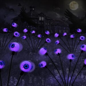 2pack scary eyeballs solar garden lights halloween decorations outdoor,swaying firefly with 12led purple spooky lights - waterproof ornaments solar halloween lights for lawn, patio, party decor