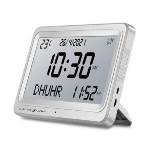 oud bukhoor azan clock, automatic worldwide digital 8 azan prayer sounds muslim prayer clock for usa home decor (white)