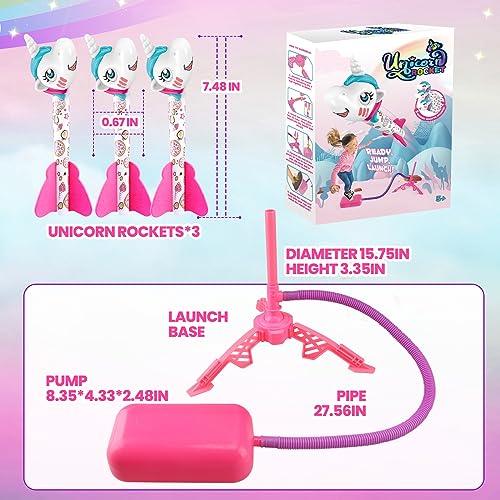 YOTOY Unicorn Rocket Launcher for Kids - Fun Outdoor Toys Launch of up to 100 Ft, 3 Unicorn Rockets, Gifts for 3 4 5 6 7 Years Old Girls and Boys