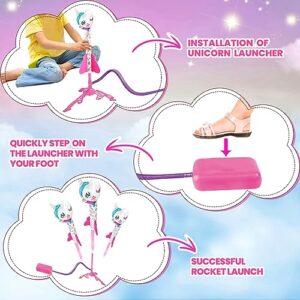 YOTOY Unicorn Rocket Launcher for Kids - Fun Outdoor Toys Launch of up to 100 Ft, 3 Unicorn Rockets, Gifts for 3 4 5 6 7 Years Old Girls and Boys