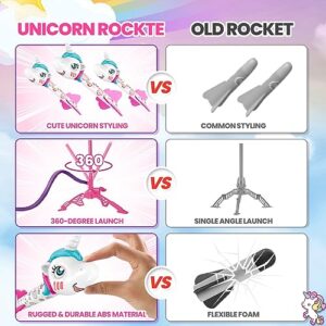 YOTOY Unicorn Rocket Launcher for Kids - Fun Outdoor Toys Launch of up to 100 Ft, 3 Unicorn Rockets, Gifts for 3 4 5 6 7 Years Old Girls and Boys